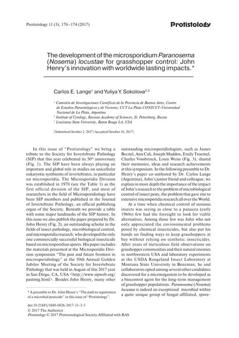 Pdf The Development Of The Microsporidium Paranosema Nosema Locustae For Grasshopper Control