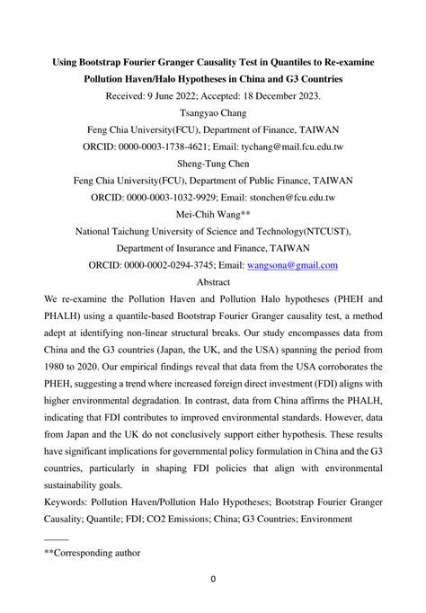 Pdf Using Bootstrap Fourier Granger Causality Test In Quantiles To Re Examine Pollution Haven