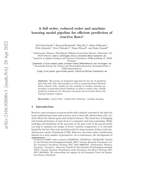 Pdf A Full Order Reduced Order And Machine Learning Model Pipeline