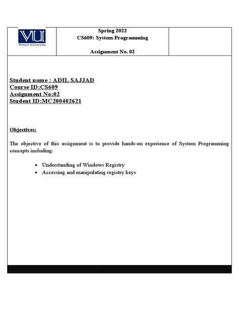 Spring 2022 Cs609 2 Mc200402621 Pdf Windows Registry Software