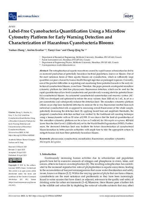 Pdf Label Free Cyanobacteria Quantification Using A Microflow Cytometry Platform For Early