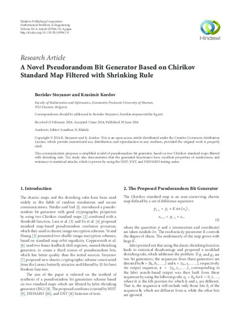 Pdf A Novel Pseudorandom Bit Generator Based On Chirikov Standard Map