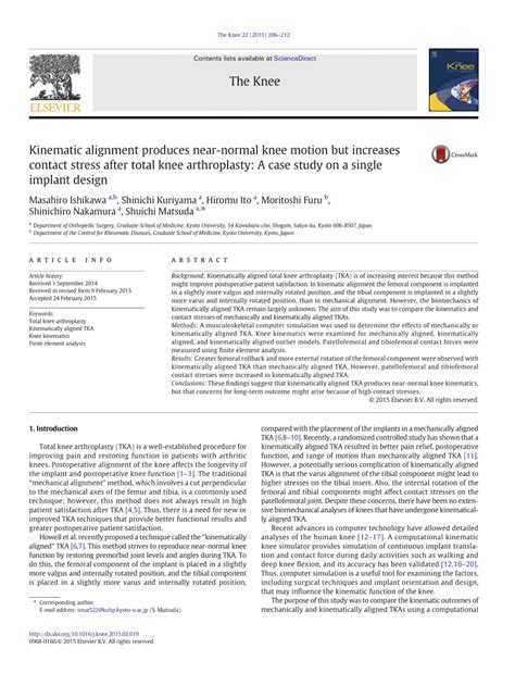 Pdf Kinematic Alignment Produces Near Normal Knee Motion But