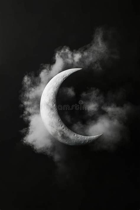 A Serene Crescent Moon Gracefully Emerges From Soft Abstract Cloud Textures In Black And White