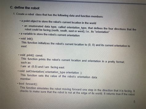 solved c define the robot 1 create a robot class that has