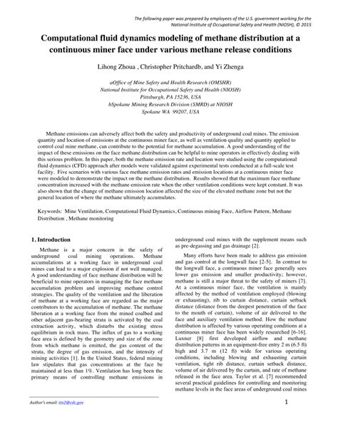 Pdf Computational Fluid Dynamic Modeling Of Methane Distribution At A