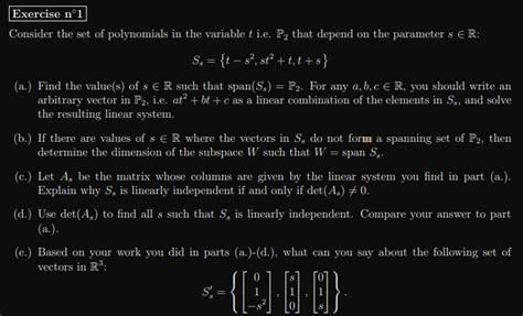 Solved Exercise N°1consider The Set Of Polynomials In The