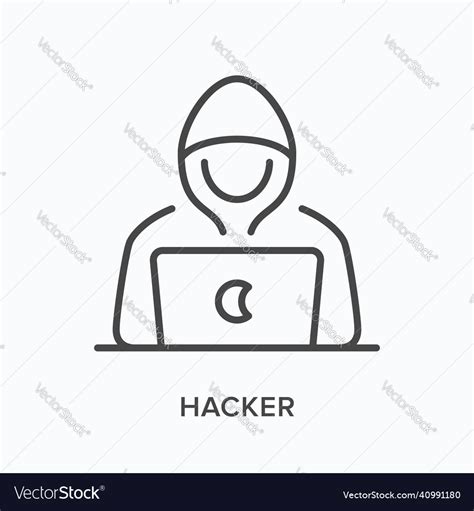 Hacker Flat Line Icon Outline Royalty Free Vector Image