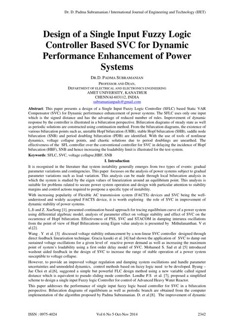 Pdf Design Of A Single Input Fuzzy Logic Controller Based Svc For