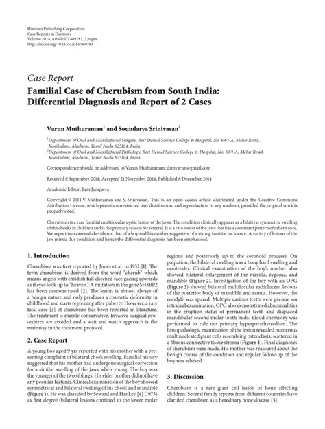 Pdf Familial Case Of Cherubism From South India Differential