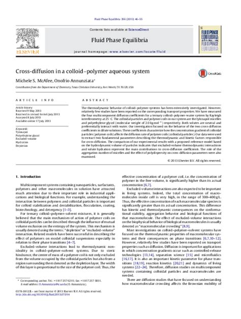 Pdf Cross Diffusion In A Colloidpolymer Aqueous System