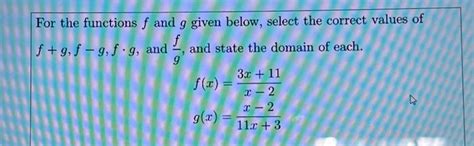 Solved For The Functions F And G Given Below Select The