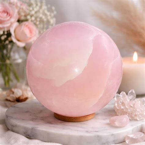 Uv Reactive Pink Mangano Calcite Sphere Heart Healing Crystal Altar