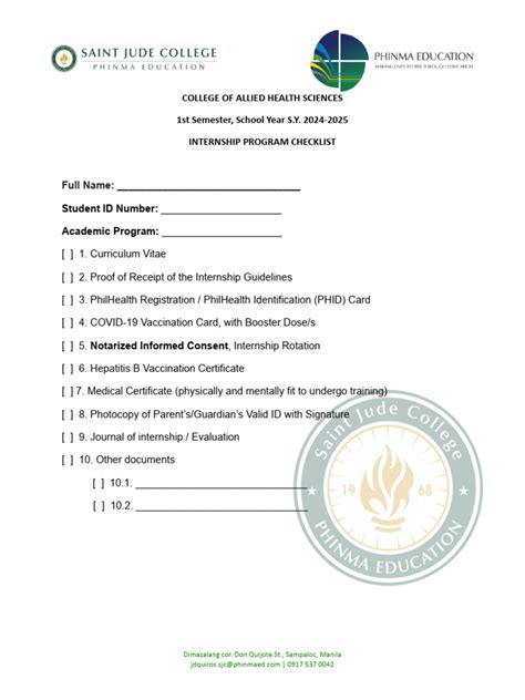 Internship Checklist 2 Pdf