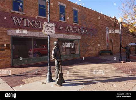 Standing On The Corner Park In Winslow Arizona Along Route 66 Stock