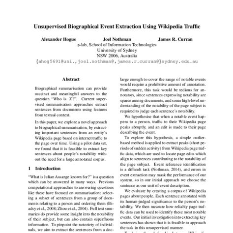 Unsupervised Biographical Event Extraction Using Wikipedia Traffic Acl Anthology