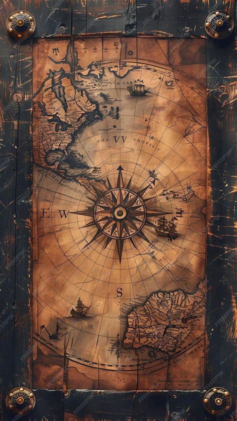 Rustic Vintage Compass Map Wall Digital Art Etsy