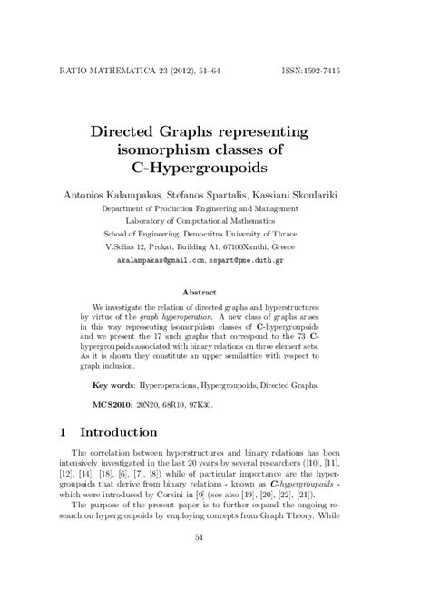 Pdf Directed Graphs Representing Isomorphism Classes Of C Hypergroupoids