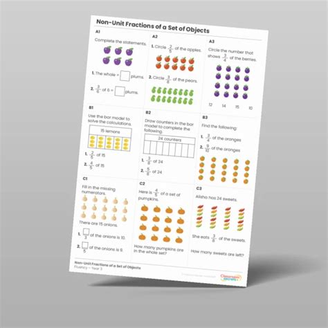 Year 3 Non Unit Fractions Of A Set Of Objects Fluency Matrix Resource