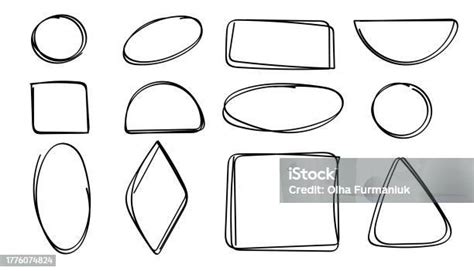 그런 지 원 사각형 삼각형 세트 손으로 그린 원 원형 및 직사각형 하이라이트 요소 스케치 중요한 마커 강조 모양 낙서 프레임 디자인 격리 벡터 일러스트 레이 션입니다 거친에