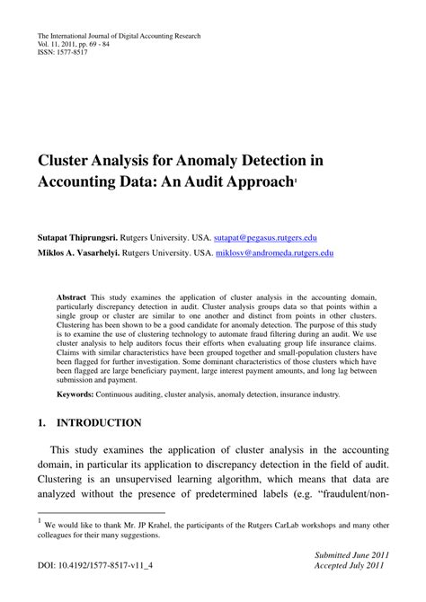 Pdf Cluster Analysis For Anomaly Detection In Accounting Data An