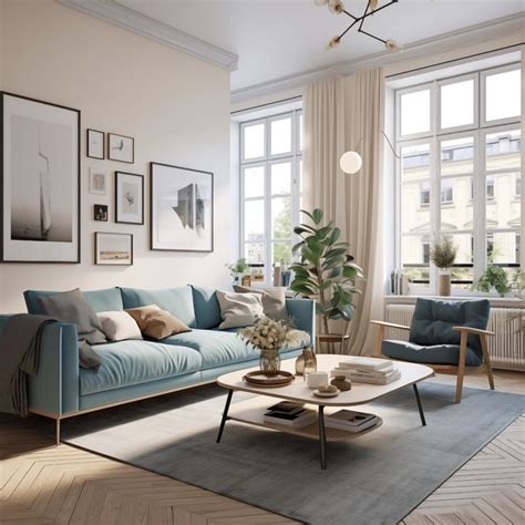 Дизайн вітальні з синім диваном і великими вікнами Дизайн гостиной Дизайн интерьера Дизайн