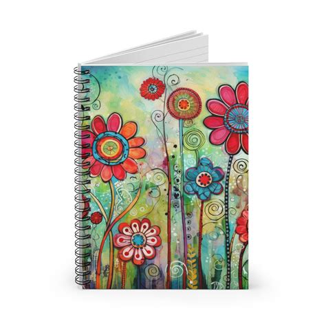 Spiral Notebook Whimsical Flowers Etsy