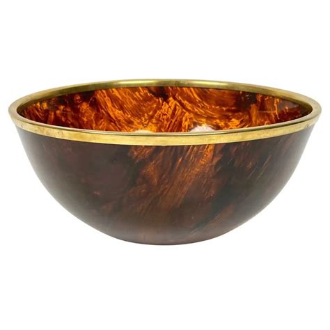 Tortoise Shell Effect Lucite And Brass Bowl Centerpiece Italy 1970s Tortoise Shell Effect Lucite And Brass Bowl Centerpiece Italy 1970s