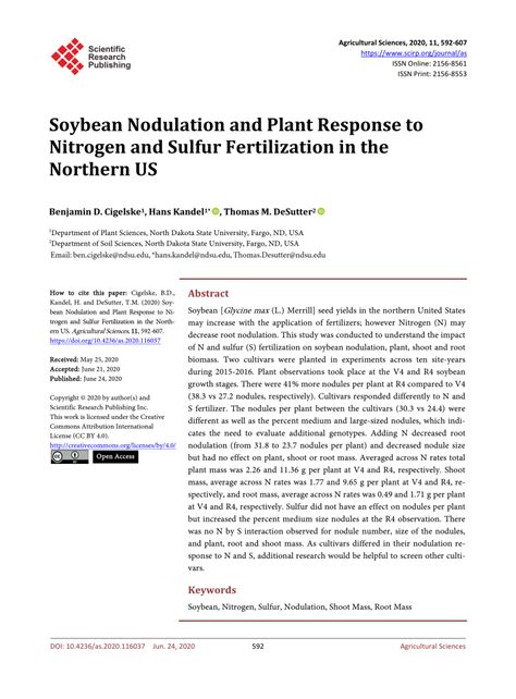 Pdf Soybean Nodulation And Plant Response To Nitrogen And Sulfur Fertilization In The Northern Us