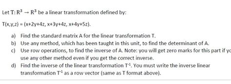 Solved Let T: R3 R3 be a linear transformation defined by: | Chegg.com
