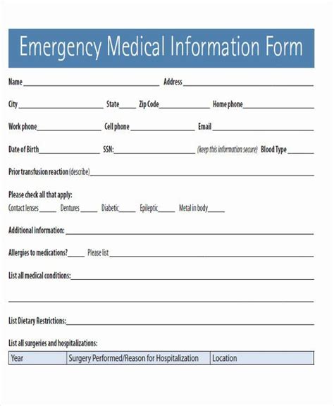 Emergency Medical Form Template Best Of 45 Free Medical Forms