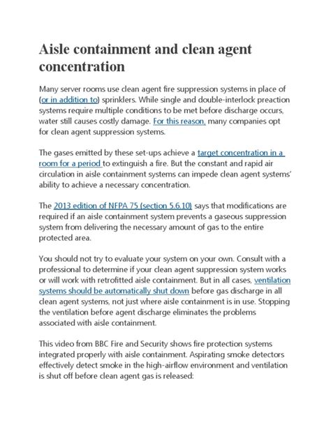Aisle Containment And Clean Agent Concentration Pdf Fire Sprinkler