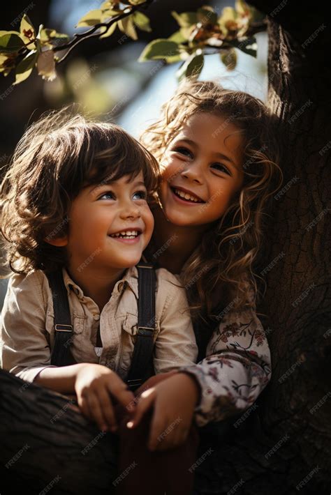 Premium Photo Sibling Bonding Under A Tree S Shade