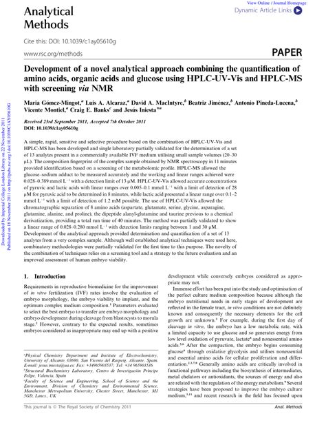 Pdf Development Of A Novel Analytical Approach Combining The