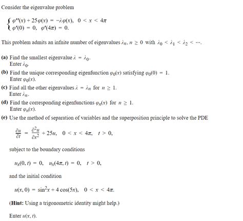 Solved Consider The Eigenvalue Problem