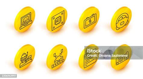 라인 로봇 청사진 컴퓨터 Api 인터페이스 공장의 로봇 로봇 팔 휴머노이드 운전 자동차 진공 청소기 배터리 미세 회로 Cpu가 있는 프로세서 및 생성 아이콘을 설정합니다