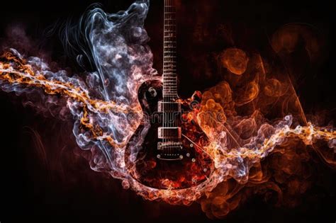 Electric Guitar With Its Strings And Body In Motion Being Played By Skilled Musician Stock