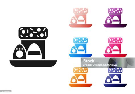 흰색 배경에 고립 된 검은 부활절 케이크와 달걀 아이콘 행복한 부활절 다채로운 아이콘을 설정합니다 벡터 일러스트레이션 4월에 대한 스톡 벡터 아트 및 기타 이미지 Istock