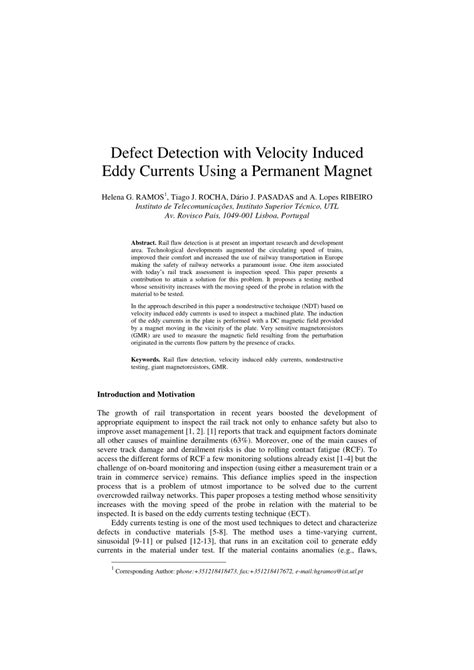Pdf Defect Detection With Velocity Induced Eddy Currents Using A