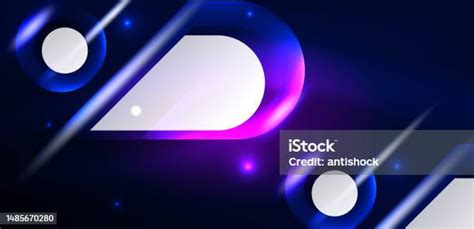 추상적인 배경이 빛나는 네온 빛 기하학적 모양 우주 또는 마법의 에너지 벡터 벽지 벽지 배너 배경 카드 책 일러스트 방문 페이지 3차원 형태에 대한 스톡 벡터 아트 및 기타