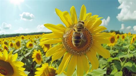 Free Bee Pollinating Sunflower Image Sunflower Bee Pollination