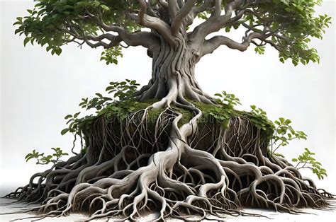Tree Roots Sprawling Intricate Isolated Against A Pure White