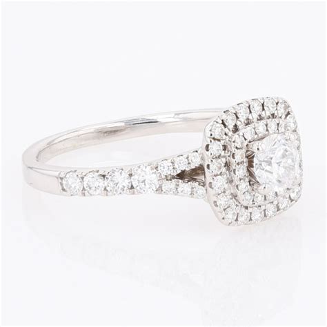 Leo 100ctw Round Diamond Double Halo Engagement Ring 14k White Gold