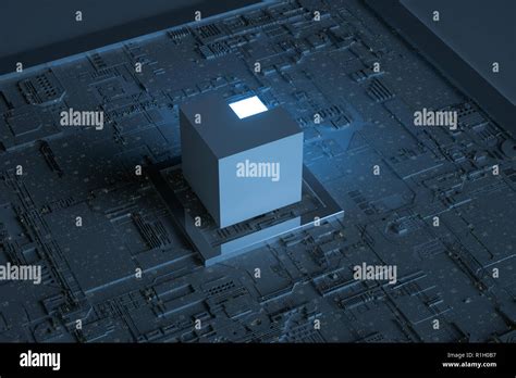 D Rendering Circuit Board And Glow Chip Stock Photo Alamy