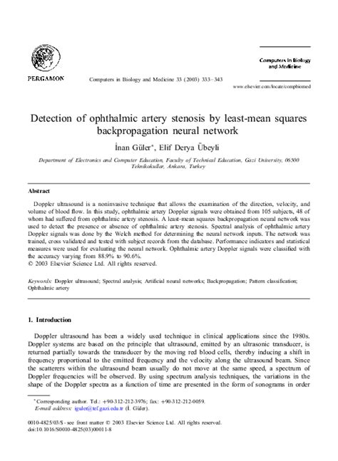 Pdf Detection Of Ophthalmic Artery Stenosis By Least Mean Squares