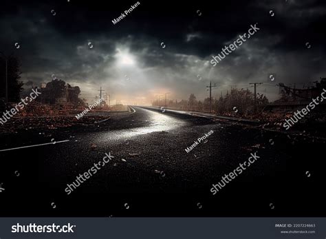 Black Asphalt Road Empty Dark Street Stock Illustration 2207224663