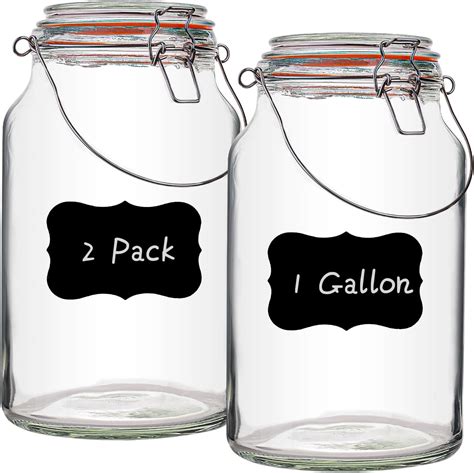 Galssmagic 1 Gallon Glass Jar With Lids 2 Pack Large Glass Jars With Airtight Lid