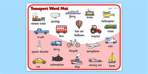 Transport Vocabulary Mat Esl Transport Vocabulary