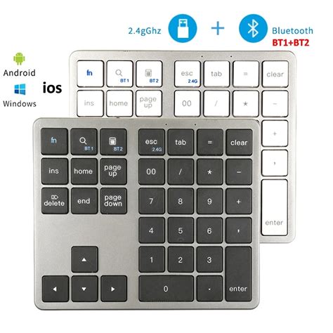 2 4G Bluetooth Number Pad Ultra Thin Wireless Numpad USB Rechargeable Numeric Keypad For IOS