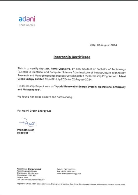 Romil Chotaliya On Linkedin Internship Renewableenergy Hybridenergy